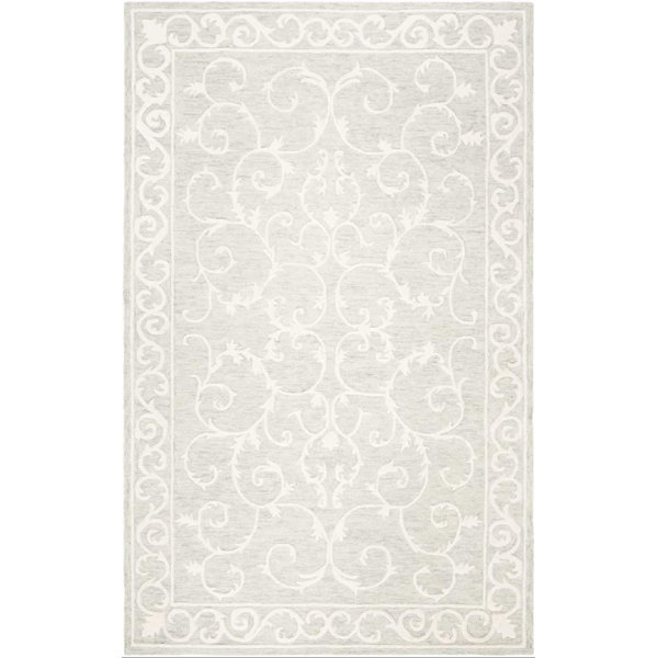 Bungalow Rose Tapis intérieur / extérieur en laine touffeté à la main gris clair / ivoire ...